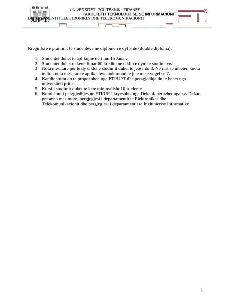 Rregullore e Pranimit | PDF