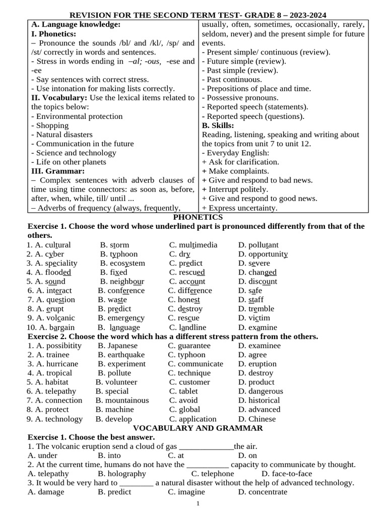 E8 Chuan Revision For The 2nd Term 23.24 Oanh | PDF | Recycling | Waste