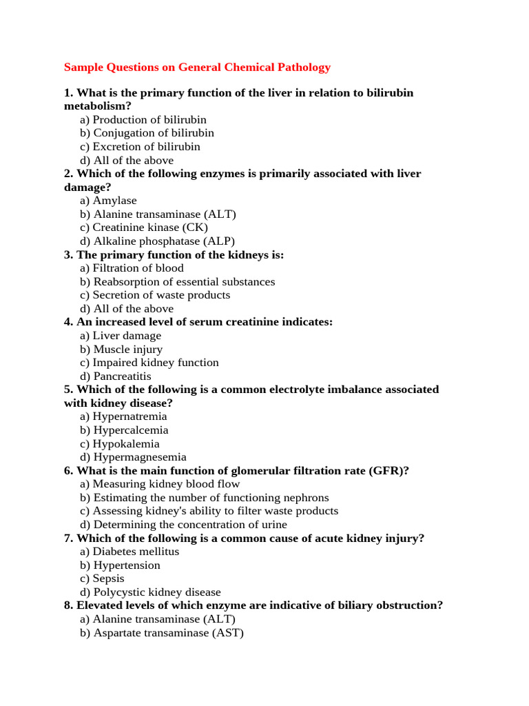 General Chemical Pathology Overview | PDF | Creatinine | Kidney