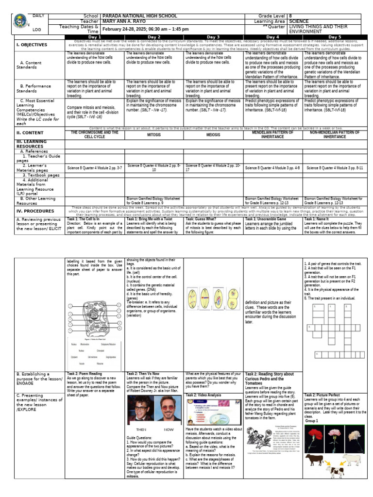 School Grade Level Teacher Learning Area Teaching Dates & Time Quarter ...