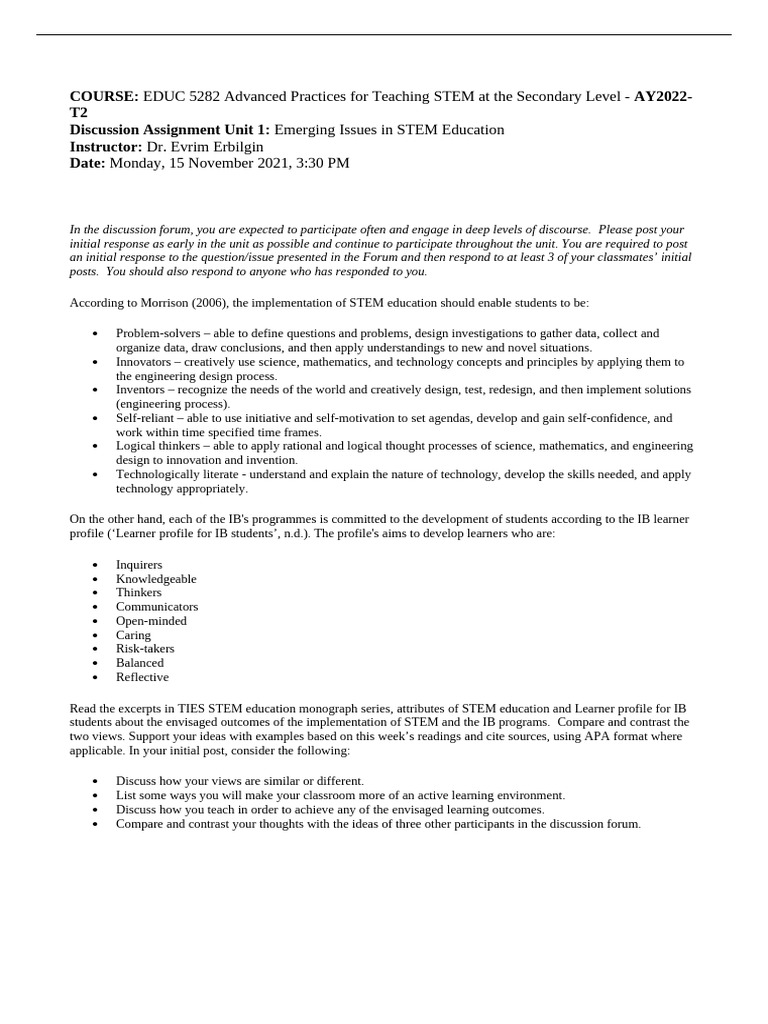 5282_U1_Discussion_Assignment.docx | PDF | Learning | Science