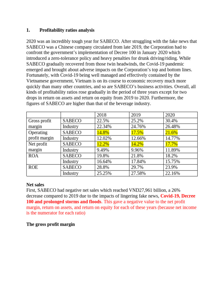 SABECO's Profitability Analysis | PDF | Net Income | Expense