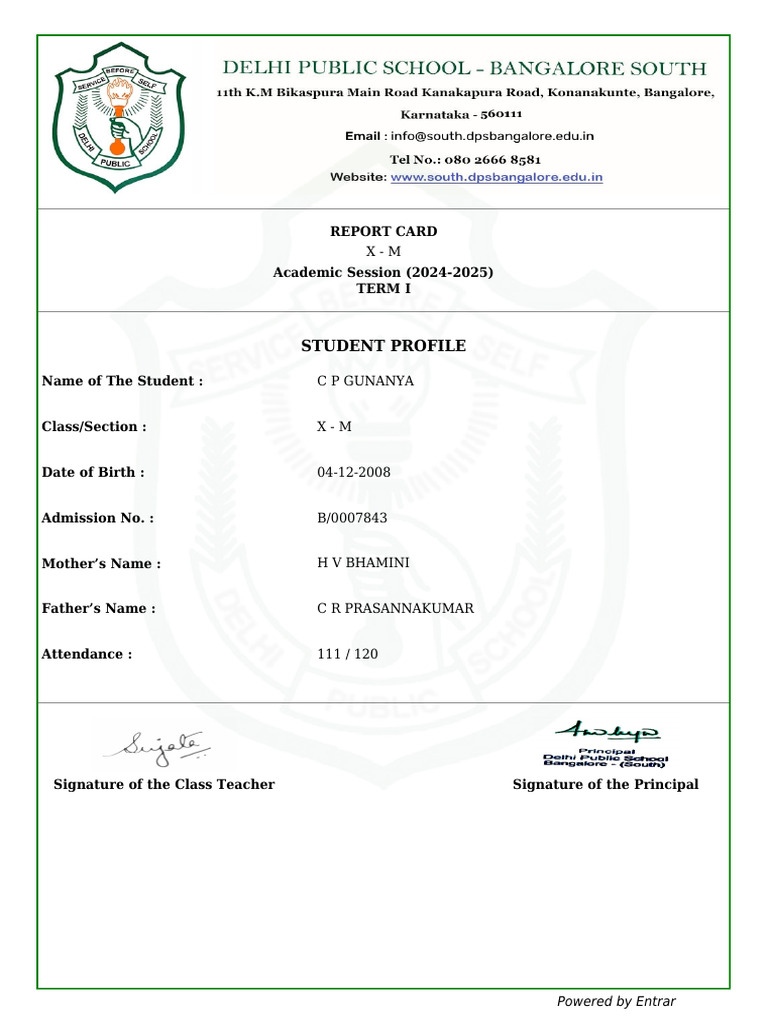 Student Profile: Report Card Academic Session (2024-2025) Term I | PDF