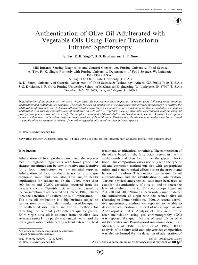 77 Pub 2002 (Tay) Authentication of Olive Oil Adulterated With ...