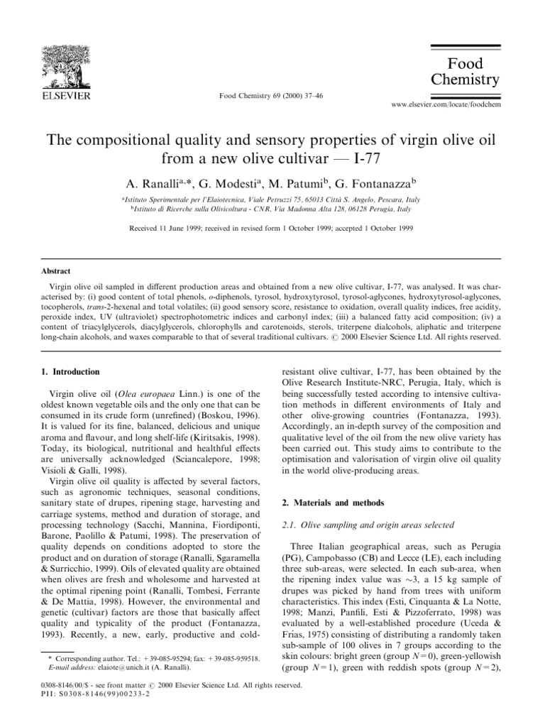 Quality Analysis of Olive Oil I-77 | PDF | Senses | Gas Chromatography