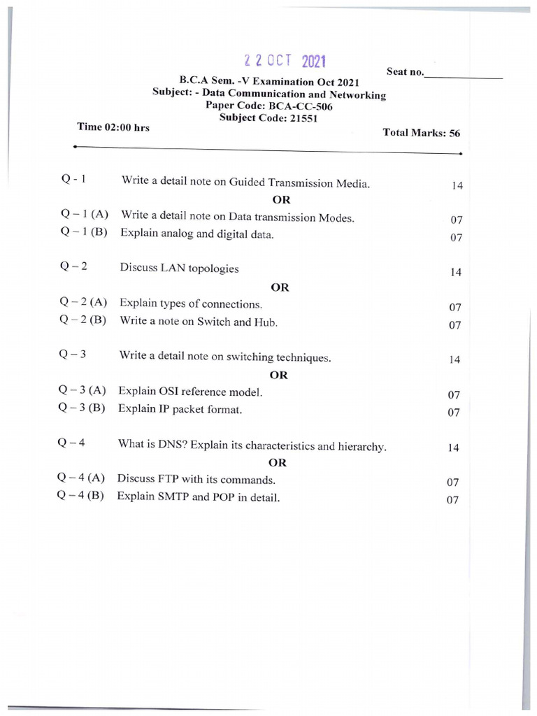 Bca Sem5 21551 Oct-2021 Data Commu. Networking | PDF