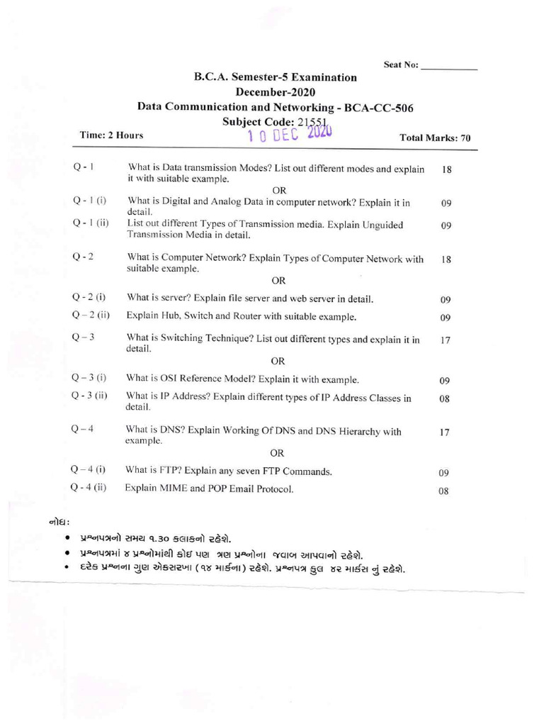 Bca Sem5 21551 Dec-2020 Data Communication | PDF