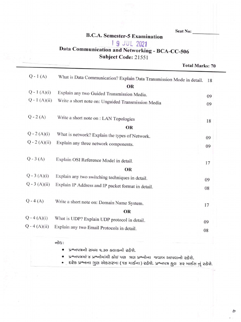Bca Sem5 21551 July-2021 Data Comm. & Network | PDF