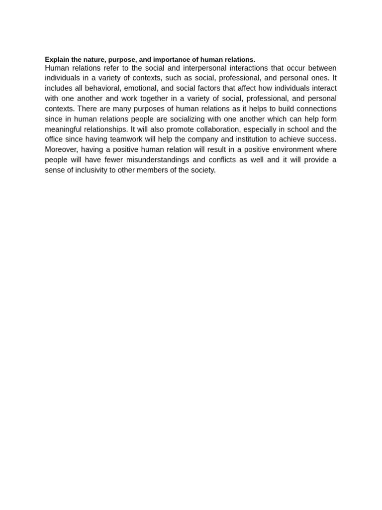 Introduction To Human Relations 2024 | PDF