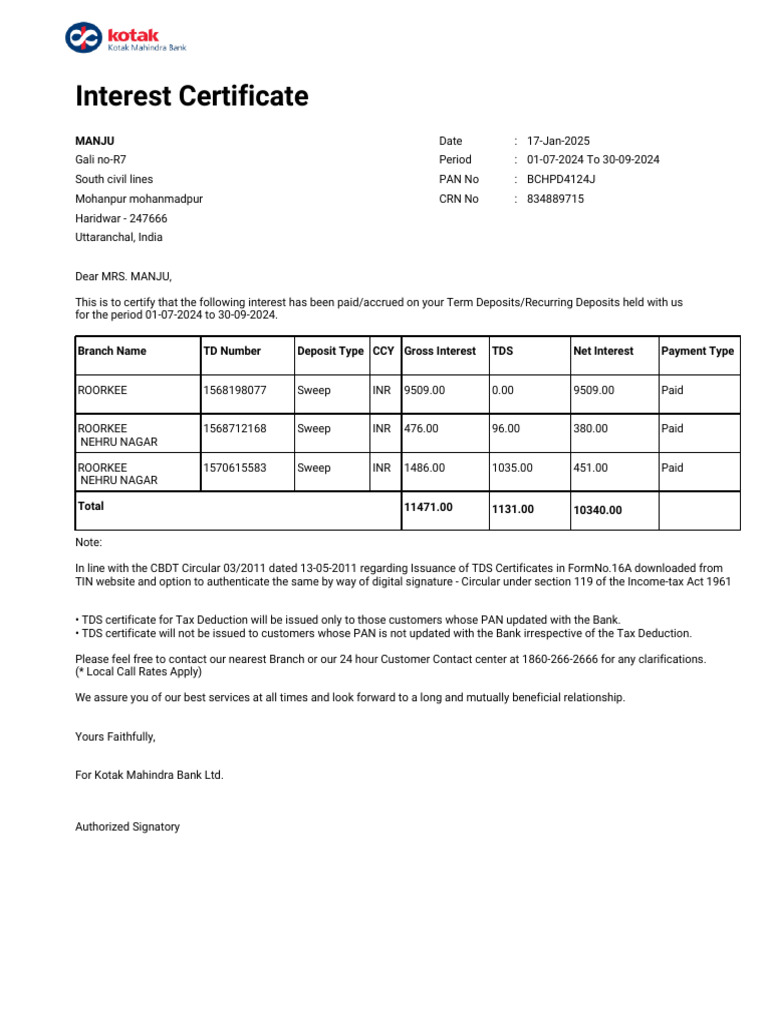 Interest Certificate | PDF