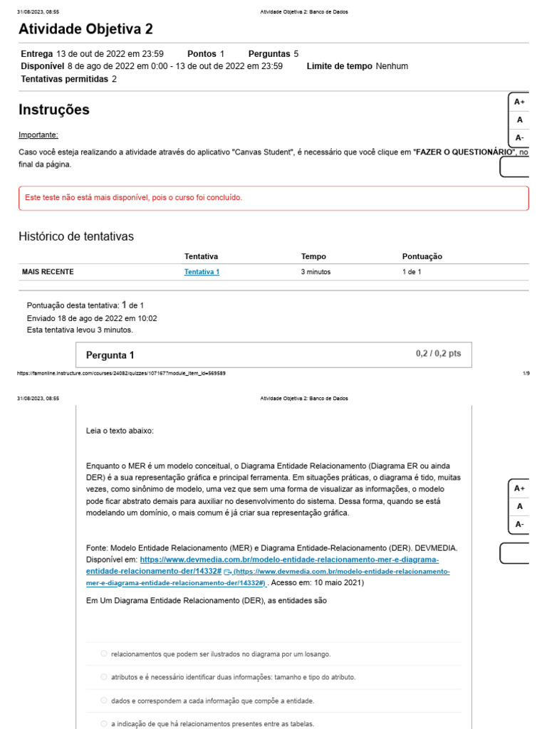Atividade Objetiva 2 - Banco de Dados | PDF | Modelo de dados | Bancos de dados