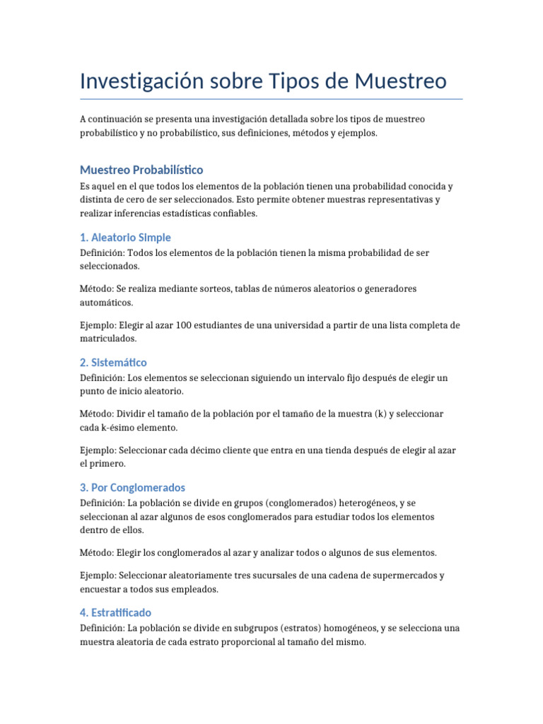 Investigación Tipos de Muestreo | PDF | Muestreo (Estadísticas ...