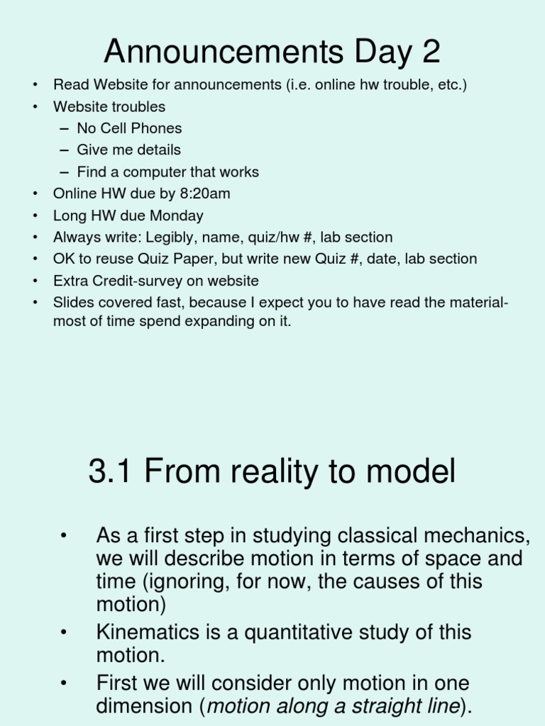 Physics 1 Lecture 2 Notes | PDF | Velocity | Kinematics