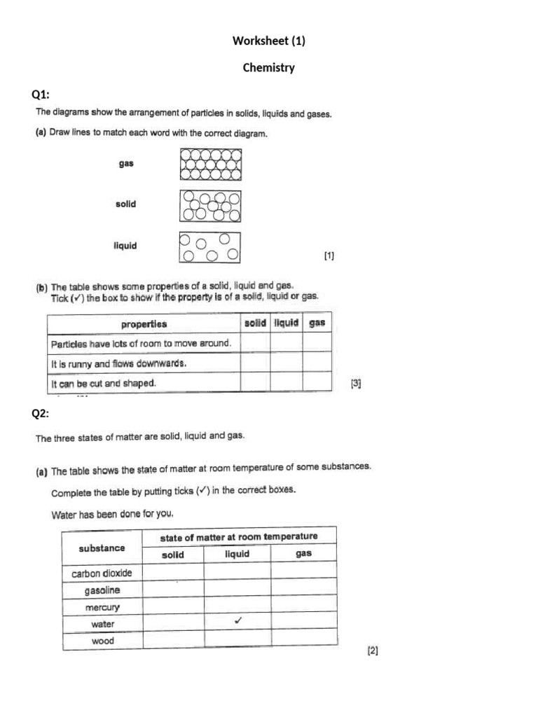 Y7 Chemistry Woksheet 1 | PDF