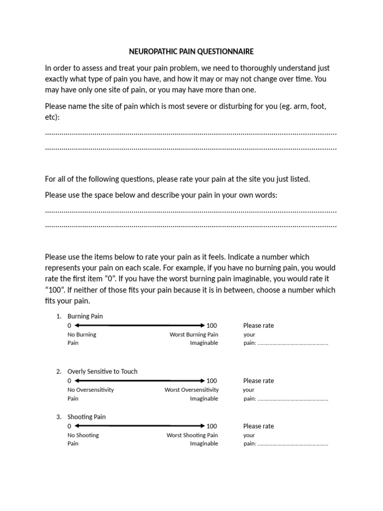 Neuropathic Pain Self-Assessment | PDF | Pain | Peripheral Neuropathy