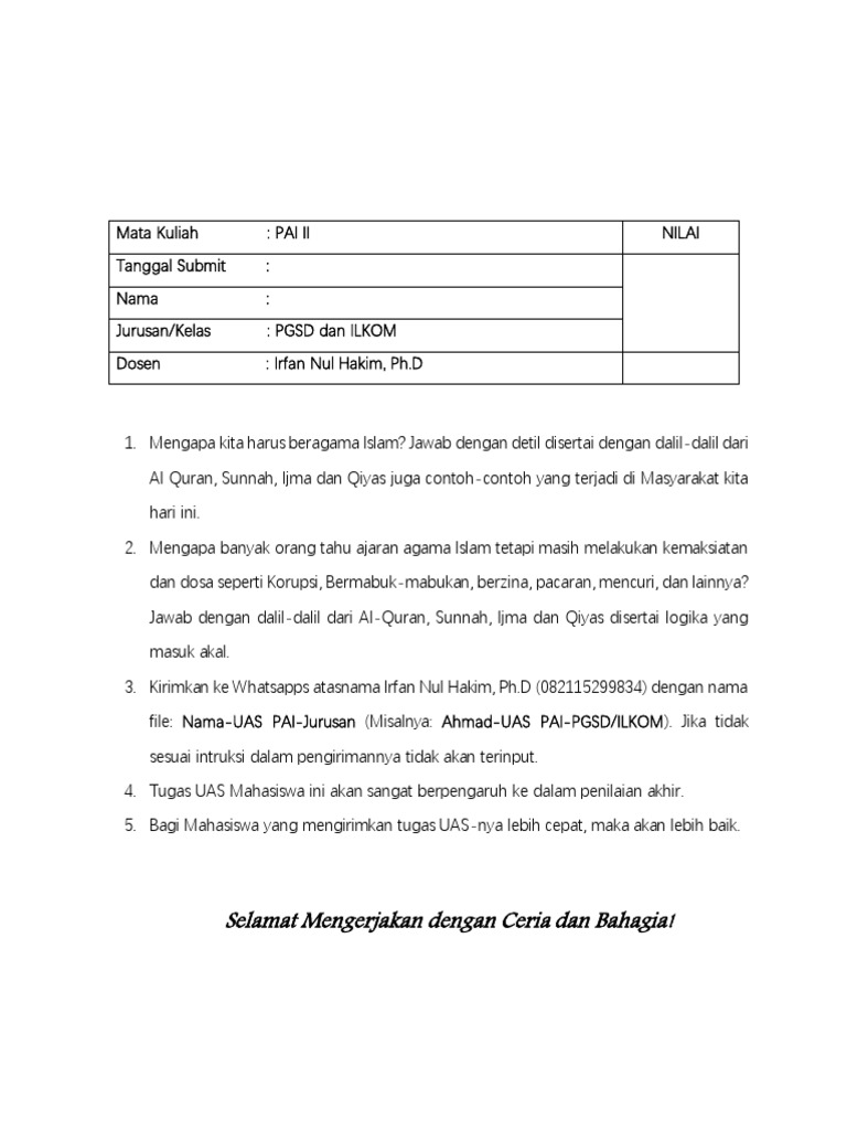 UAS PAI II: Panduan dan Instruksi | PDF