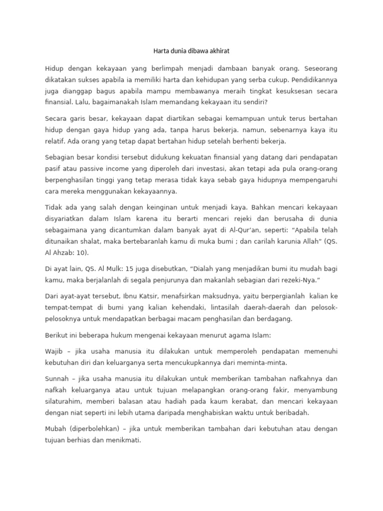 Harta Dunia Dibawa Akhirat | PDF
