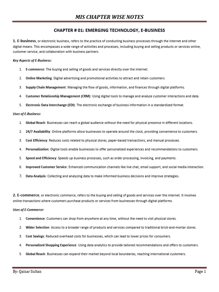 MIS Chapter Wise Notes; Qaisar Sultan | PDF | Operating System | Supply ...