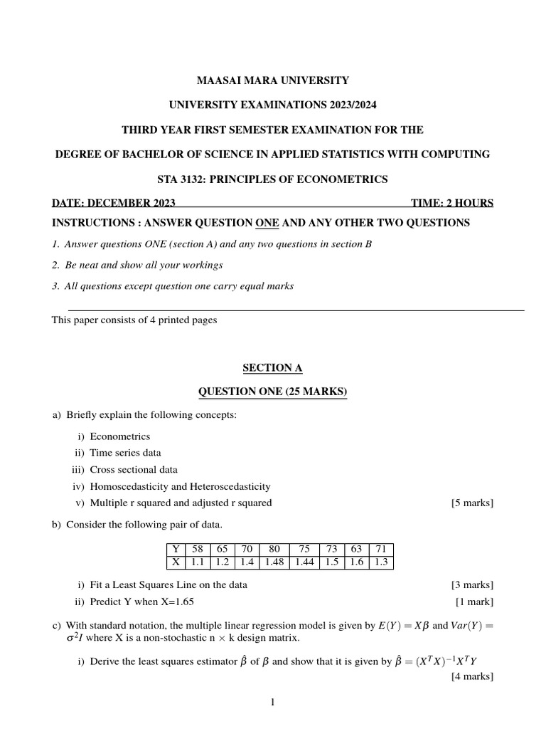 STA 3132-1 Econometrics (2) | PDF | Ordinary Least Squares | Regression Analysis