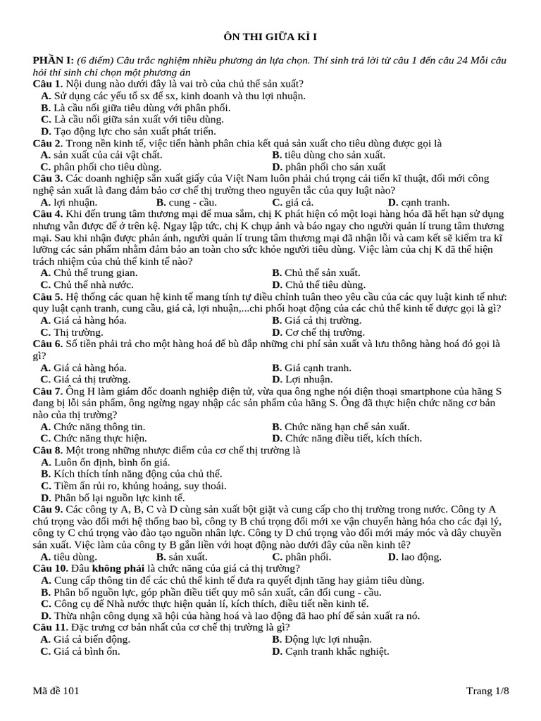 Ôn Giưa Kì KTPL 10 | PDF