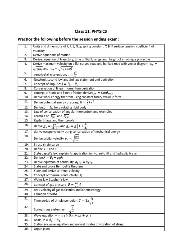 11th Physics, Practice Questions | PDF