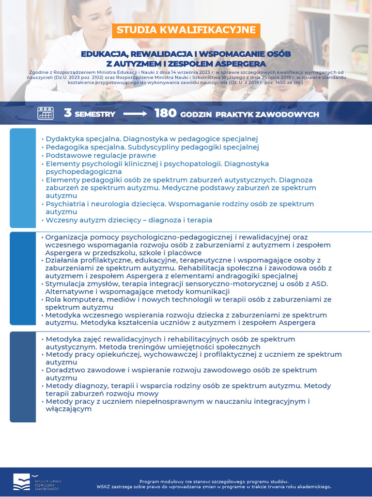 Program Kierunku Edukacja, Rewalidacja I Wspomaganie Osób Z Autyzmem I Zespołem Aspergera | PDF