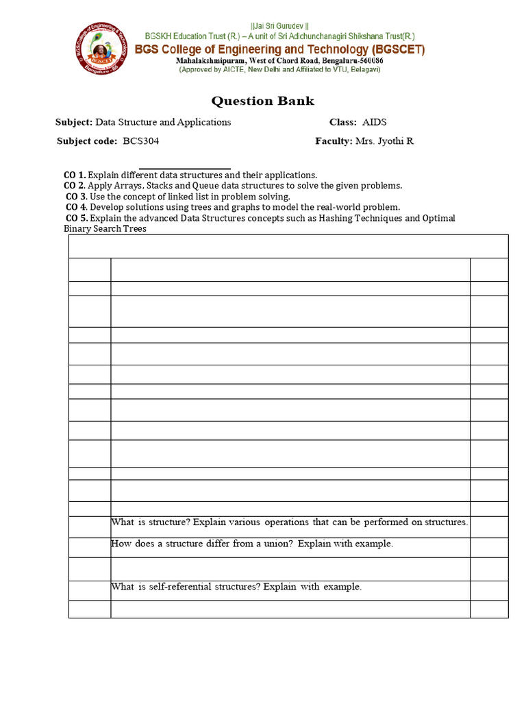 Module 1 QB College | PDF | Pointer (Computer Programming) | Data Structure