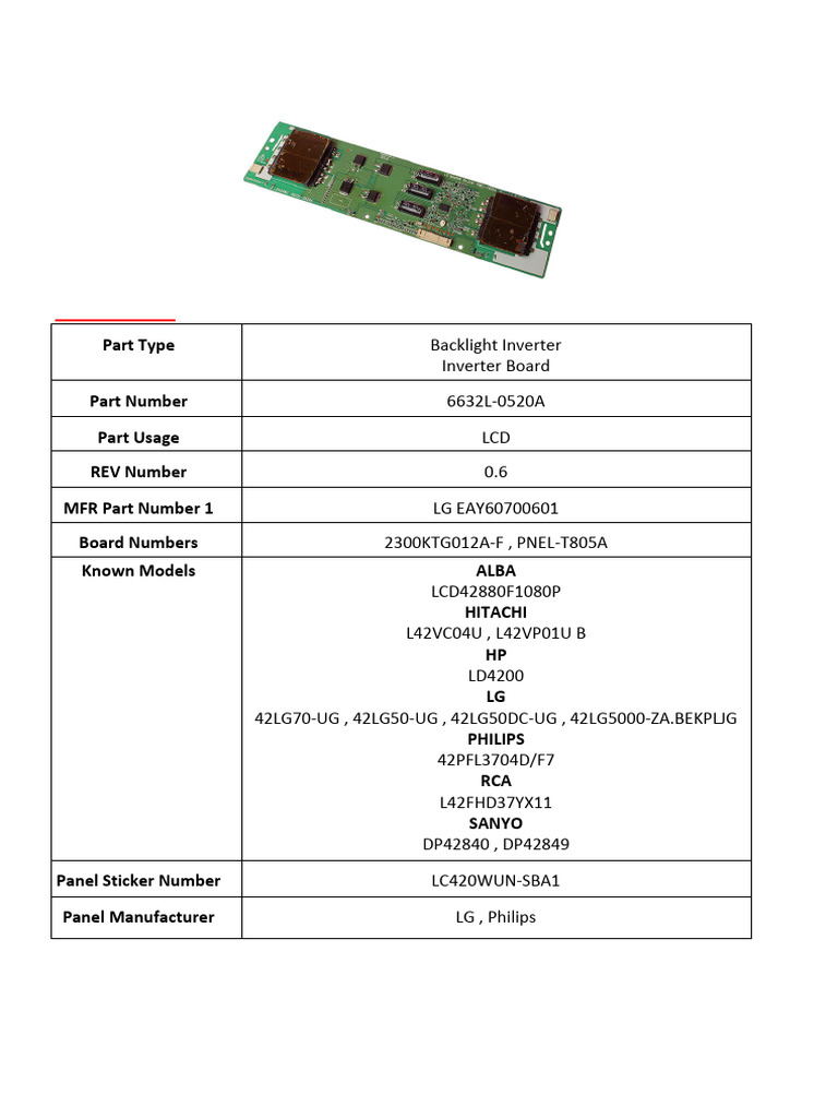 LG Backlight Inverter332296-613263 | PDF