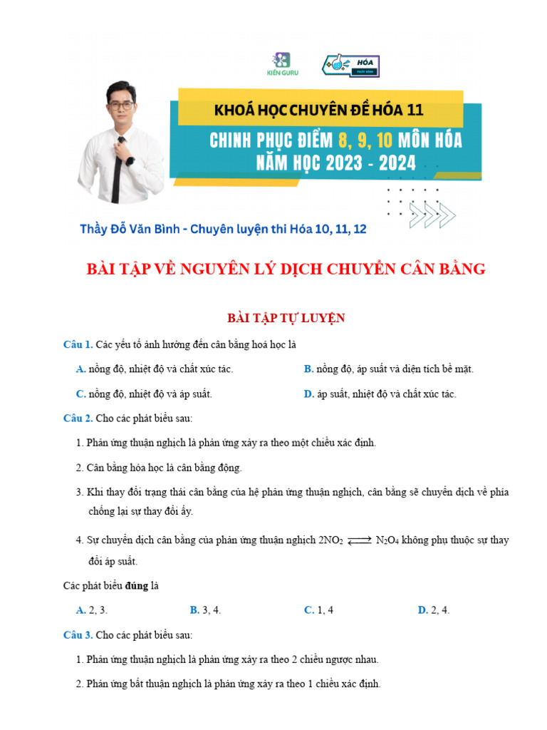 BUỔI 3 - BÀI TẬP TỰ LUYỆN LÍ THUYẾT CBHH | PDF