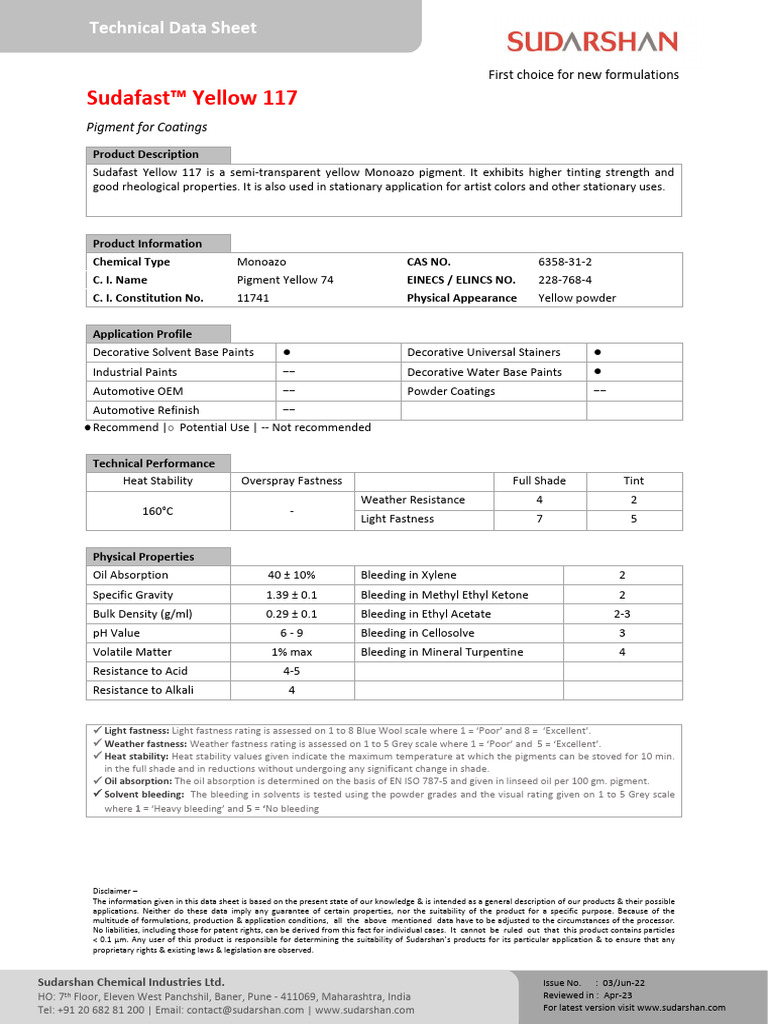 Sudafast-Yellow-117-Tds (PY74 TR) | PDF | Paint | Pigment