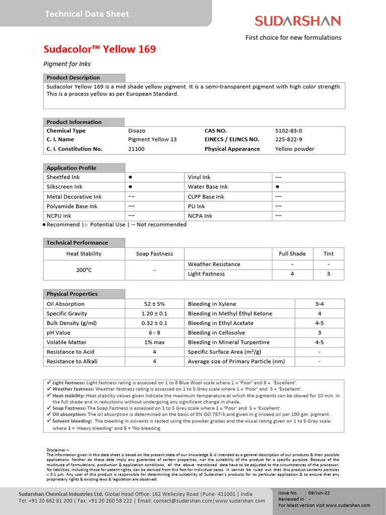 Sudacolor-Yellow-169-Tds PY13 | PDF | Ink | Pigment