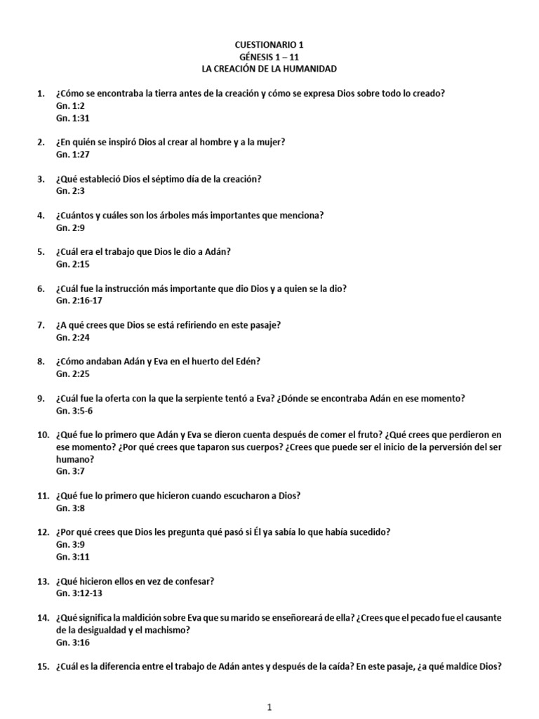 Cuestionario 1 - Génesis | PDF | Ismael | Víspera