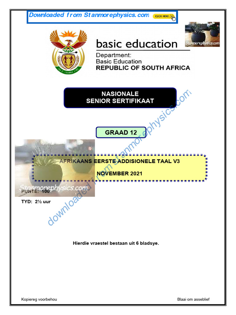 Afrikaans FAL Grade 12 NSC November 2021 P3 and Memo | PDF