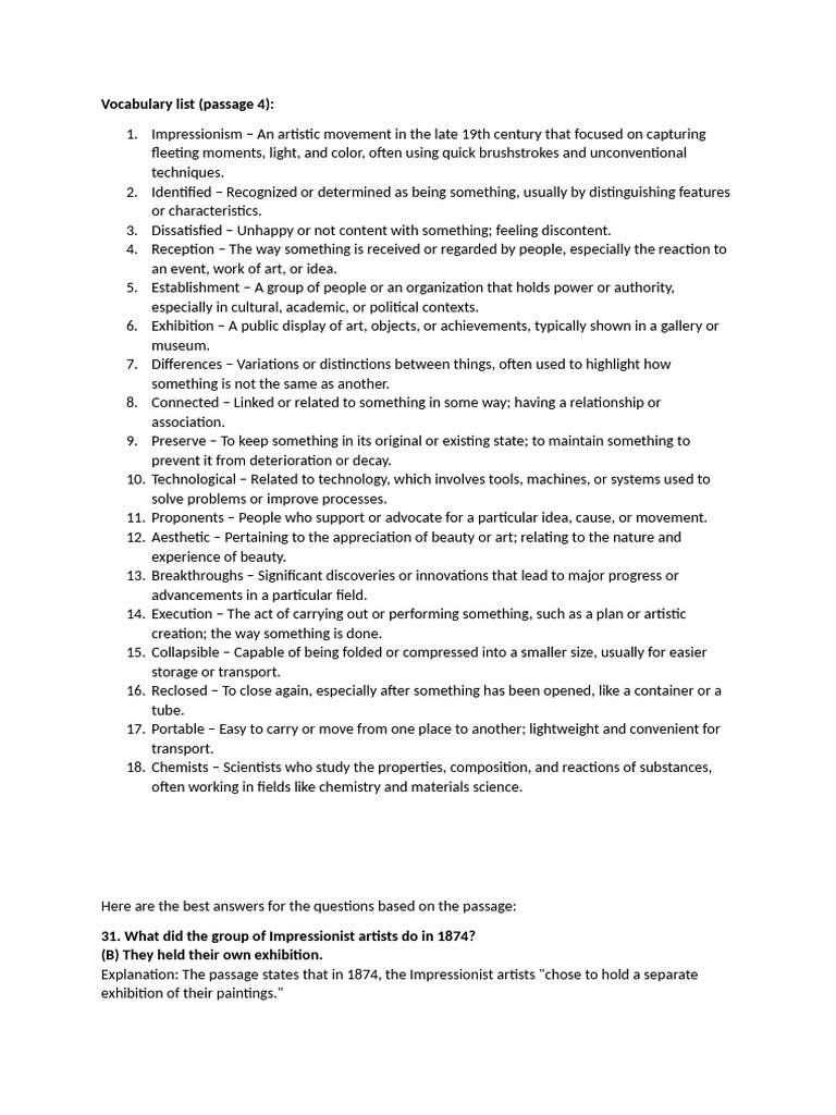 Impressionism Vocabulary and Insights | PDF | Impressionism | Color