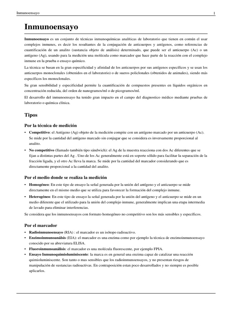Inmunoensayos. Artículo | PDF | Inmunoensayo | Especialidades Medicas