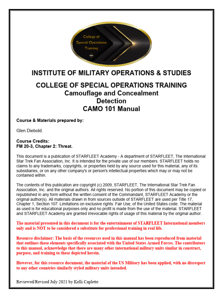 Camo 101 Manual | PDF | Infrared | Radar