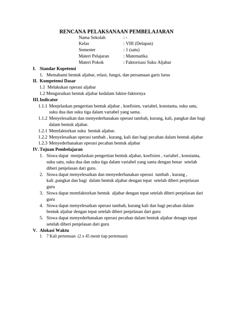 Rencana Pelaksanaan Pembelajaran | PDF