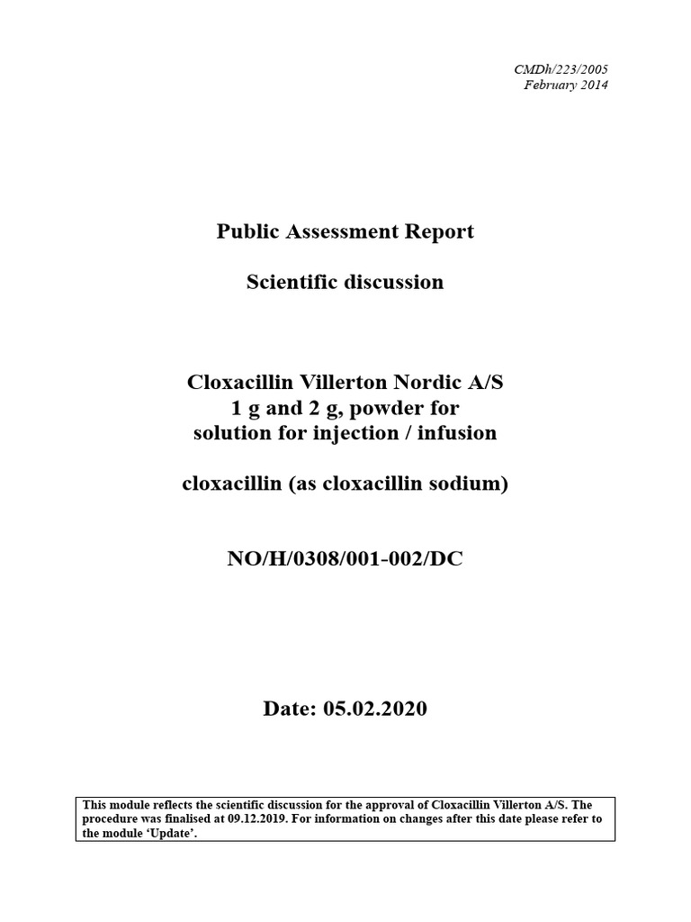 Cloxacillin Villerton Approval Report | PDF | Penicillin | Pharmacology
