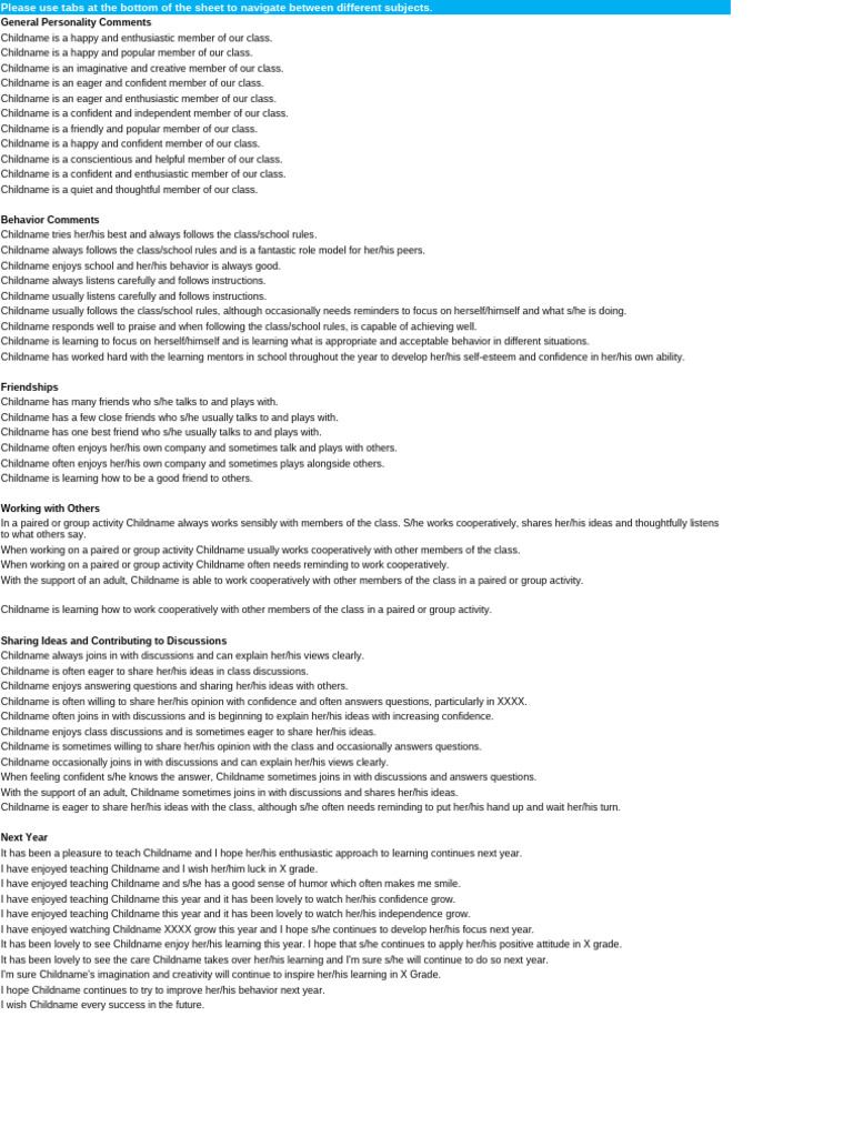 US C 001 Common Core Aligned Report Card Statement Bank Ver 1 | PDF ...