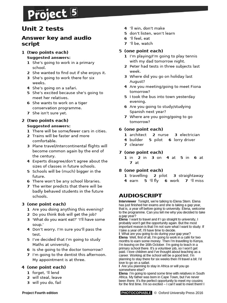 Unit 2 Test Answers and Audio Script | PDF