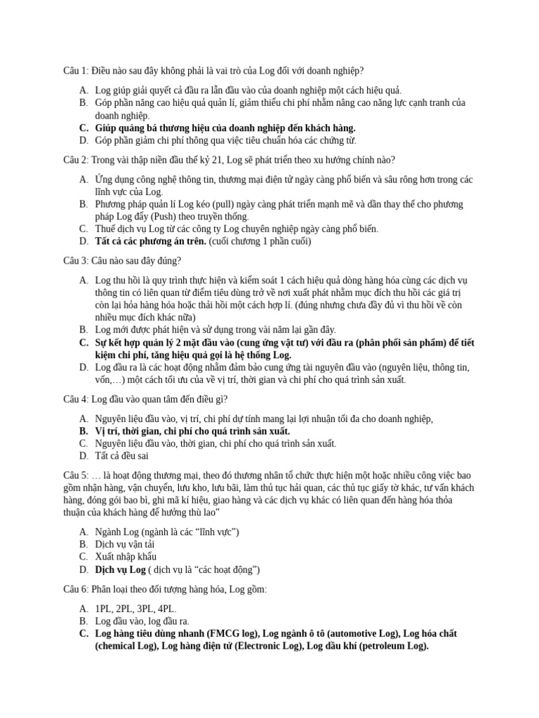 1.2. Trắc Nghiệm QT Logistics | PDF
