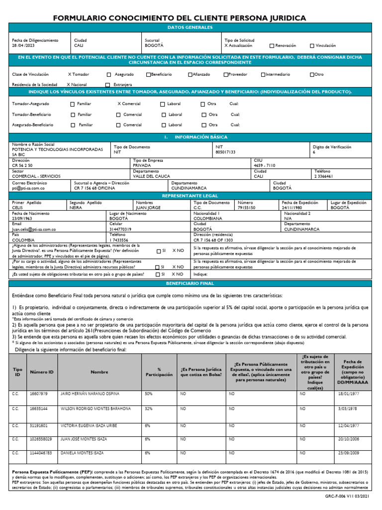 Formulario Cliente Empresa Jurídica | PDF | Seguro | Póliza de seguros