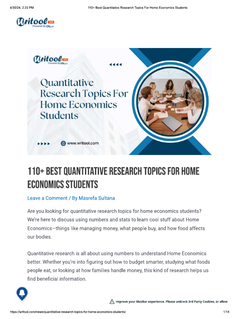 Quantitative Research Topics For Home Economics Students | PDF