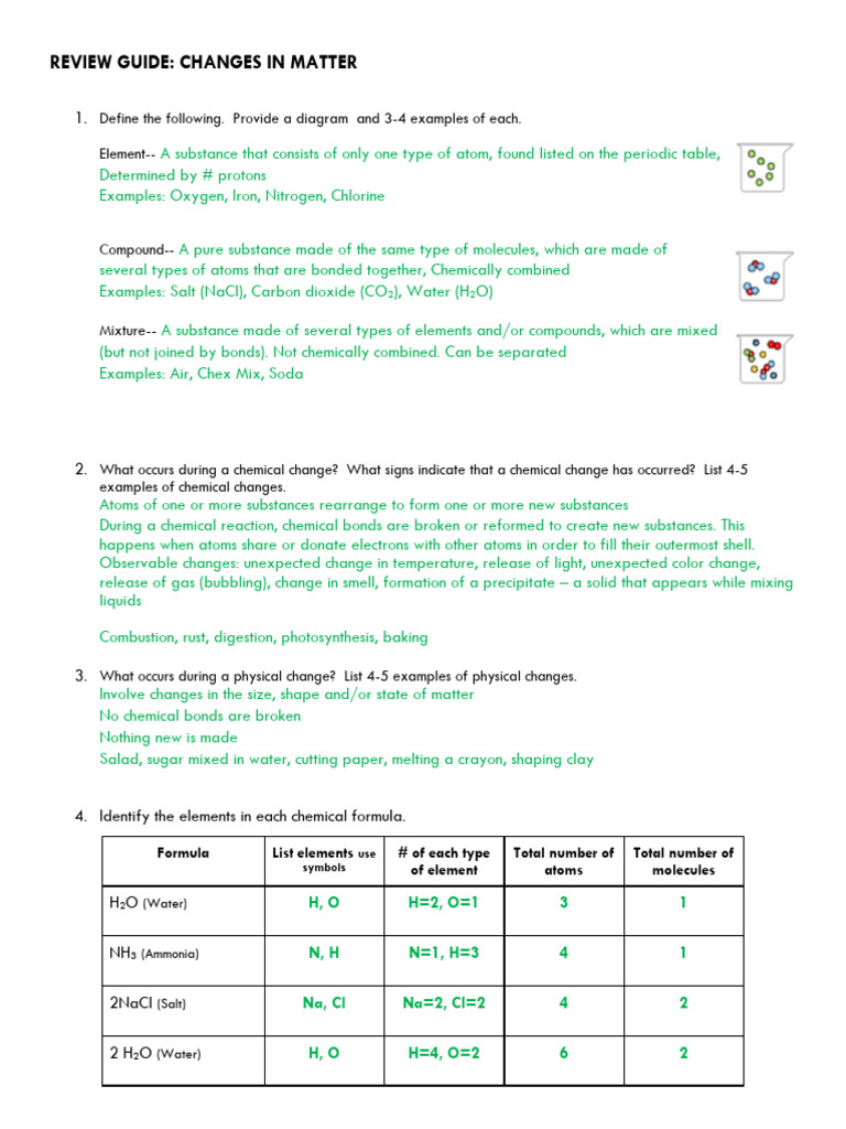 Matter Changes: Elements, Compounds, Mixtures | PDF | Chemical ...