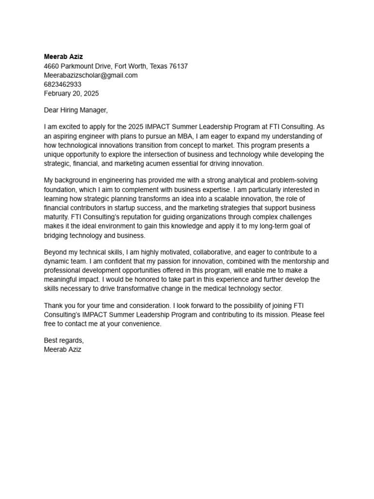 FTI 2025 IMPACT cover letter | PDF