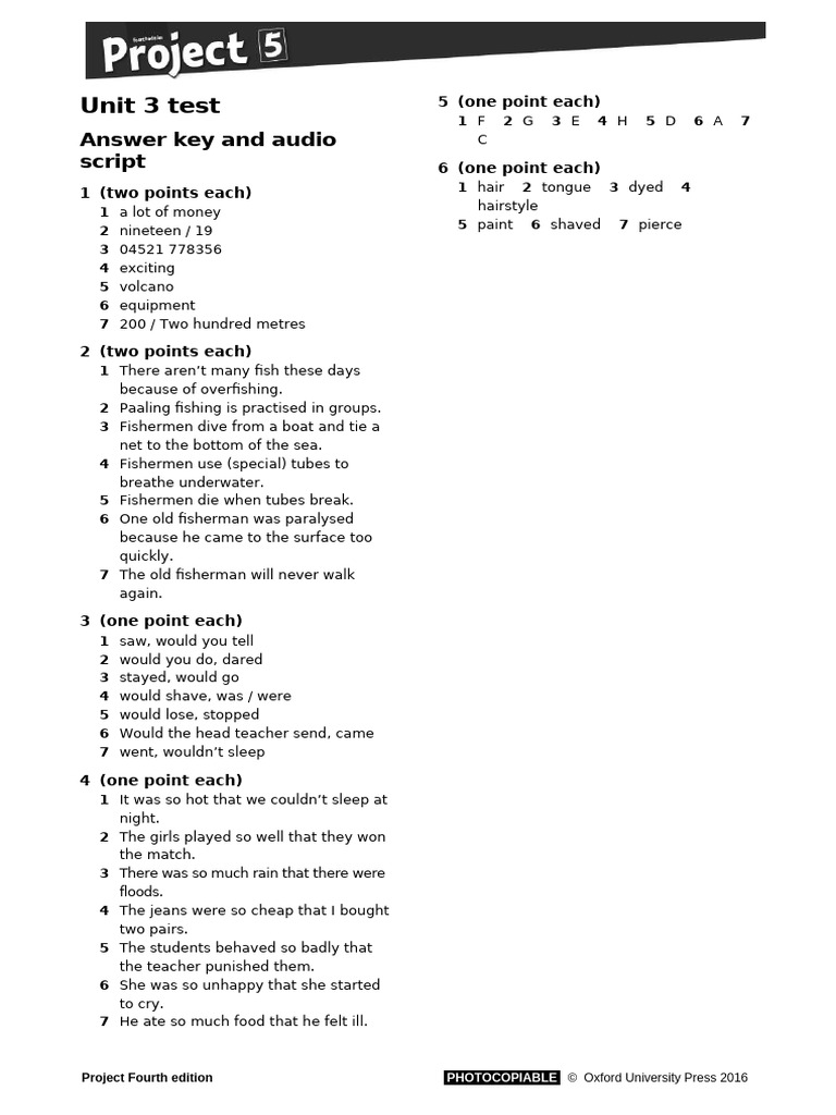 Unit 3 Project 5 Fourth Edition Answer Key | PDF