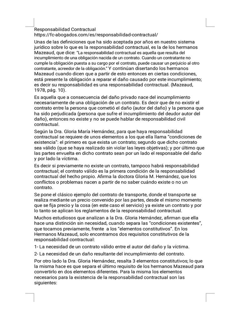 Elementos de la Responsabilidad Contractual | PDF