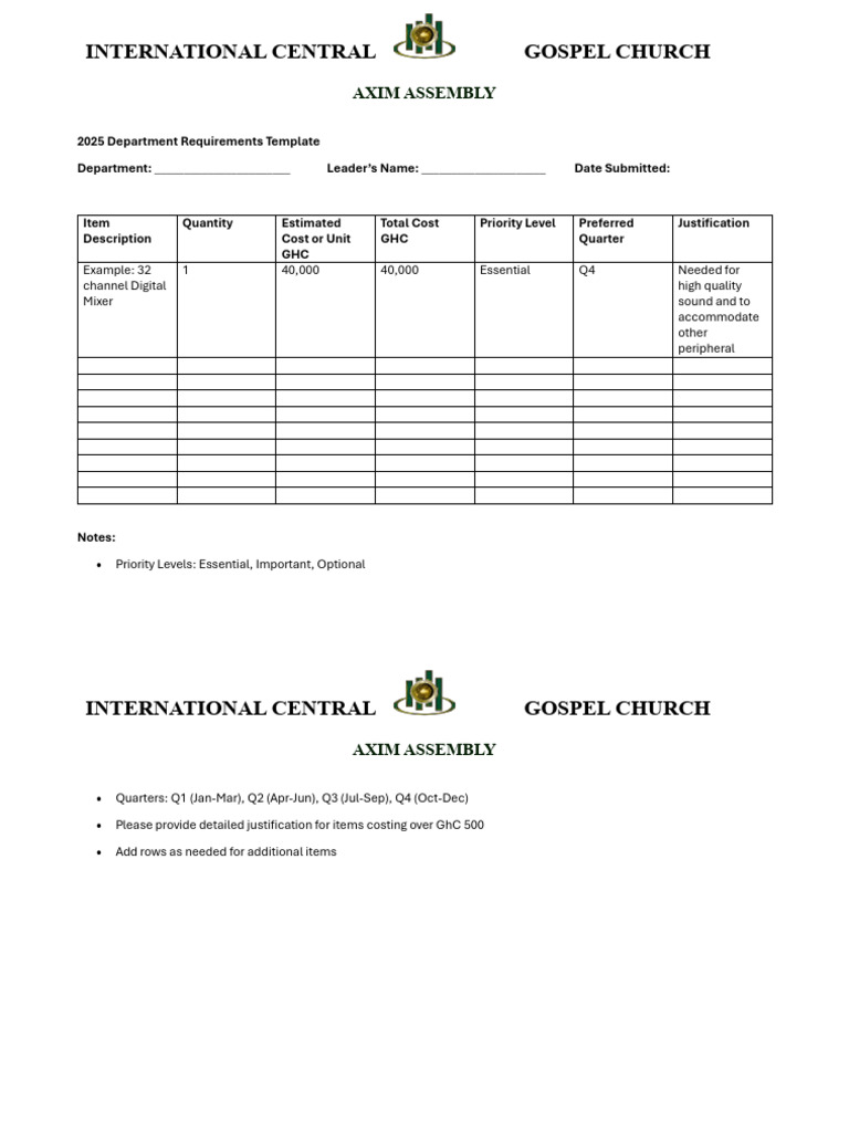 2025 Department Requirement Template | PDF