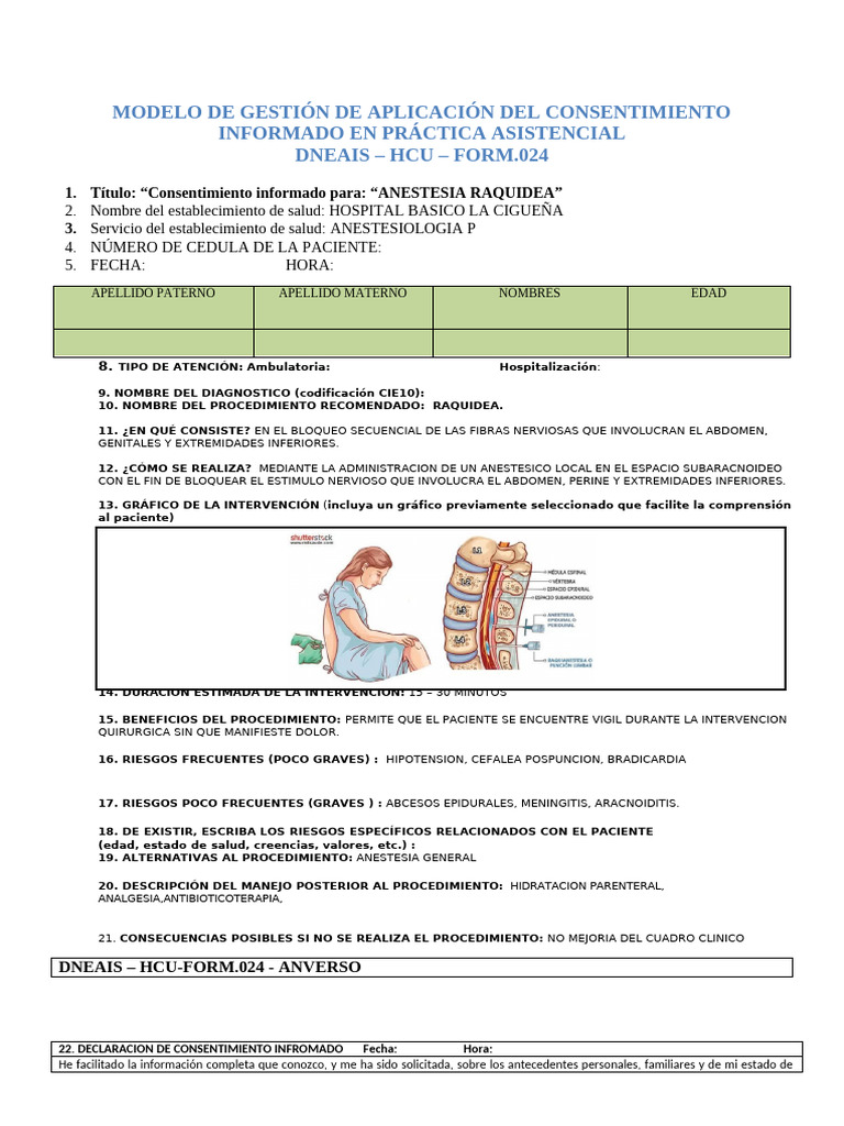 Anestesia Raquidea 2024 | PDF | Consentimiento informado | Medicina