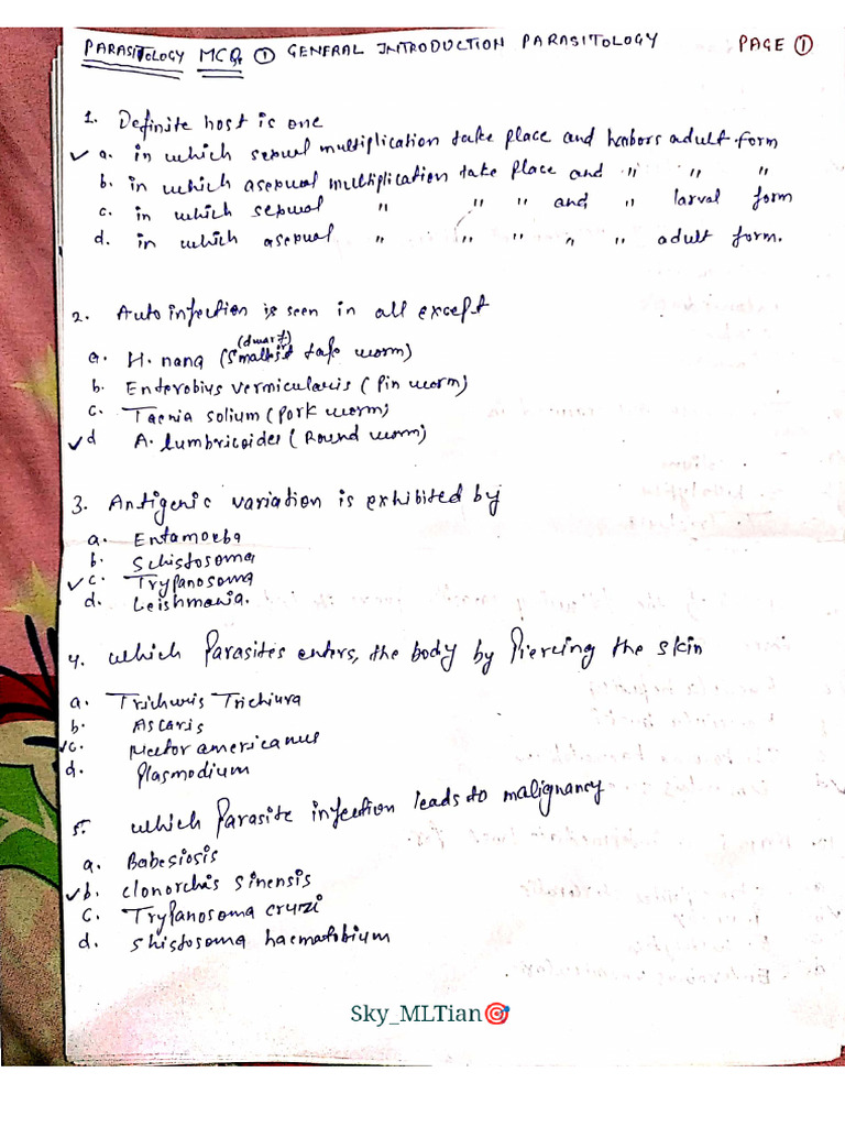 Parasitology MCQs Skymltian | PDF